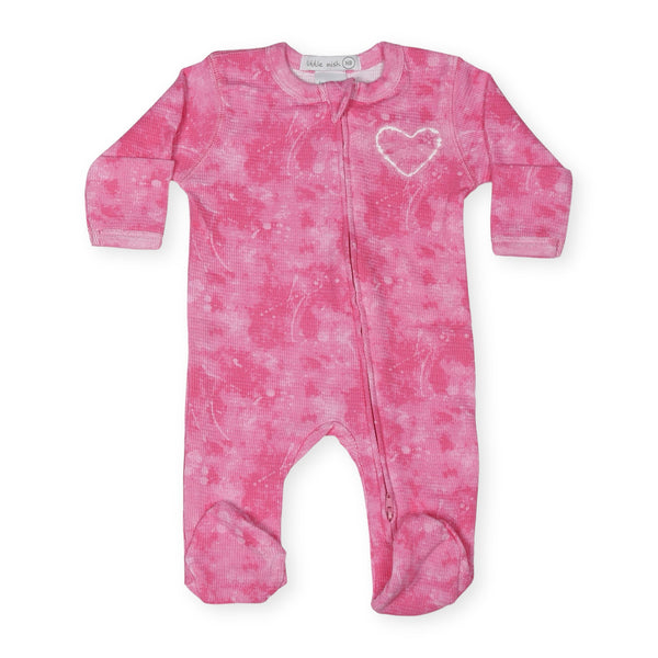 Little Mish Burn Out Heart Thermal Zip Footie ~ Pink – Born Yesterday