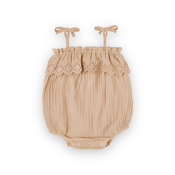 Rylee + Cru Baby Tie Shoulder Ruffle Onesie ~ Shell – Born Yesterday